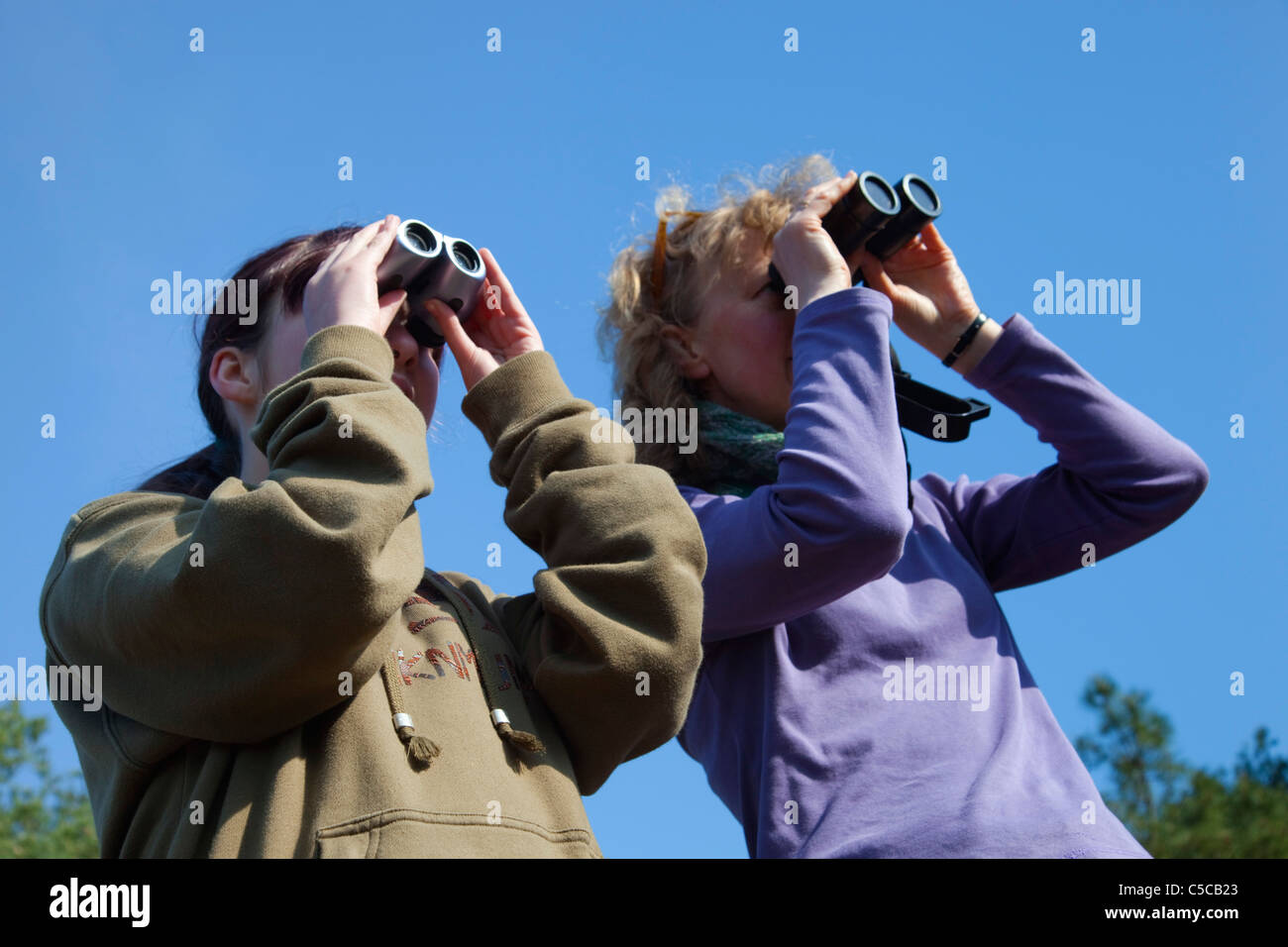 Woman and Girl Bird Watching; Cornwall Stock Photo - Alamy