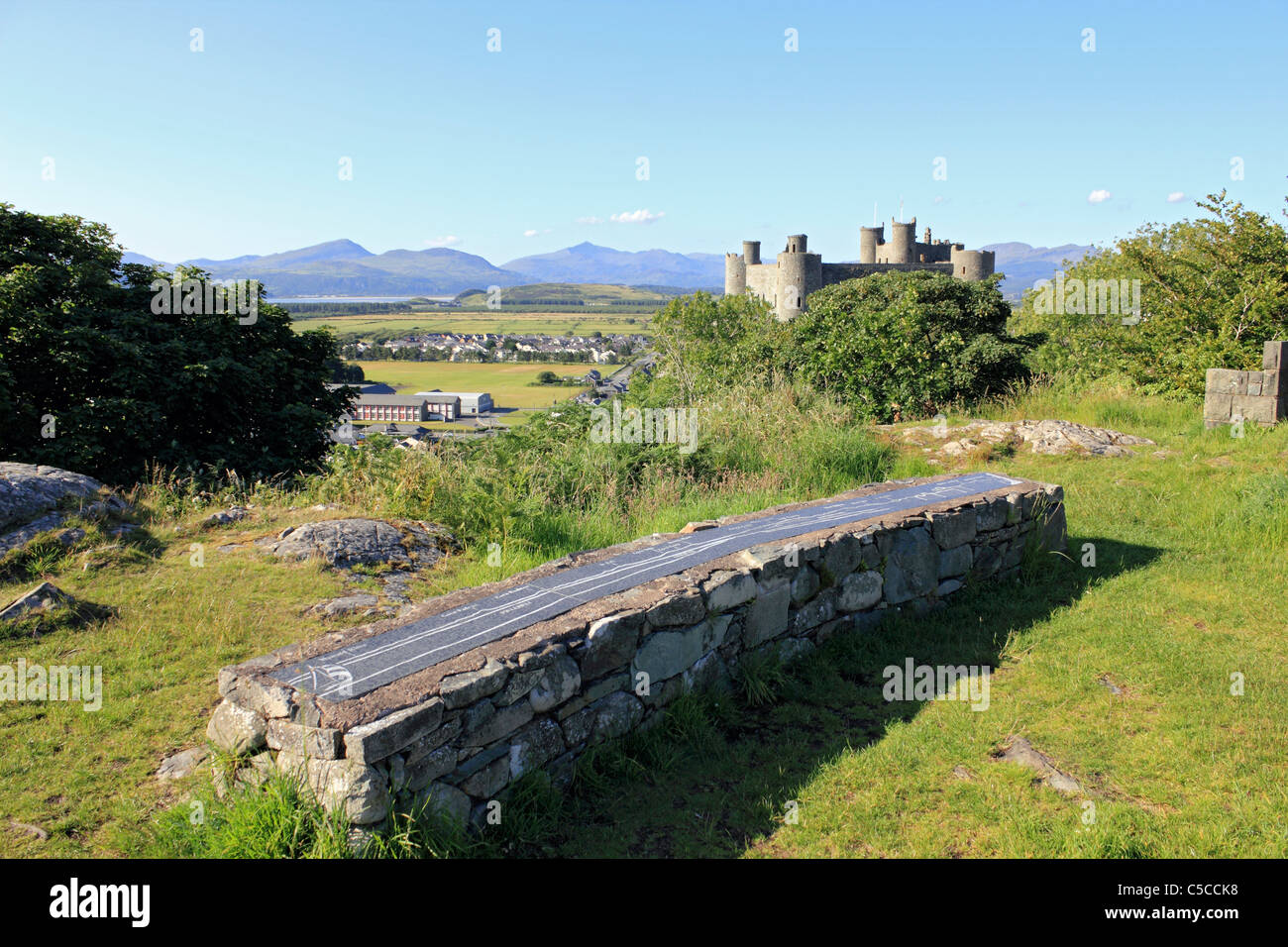 Harlech castle with the triangular peak of Mount Snowdon in the ...