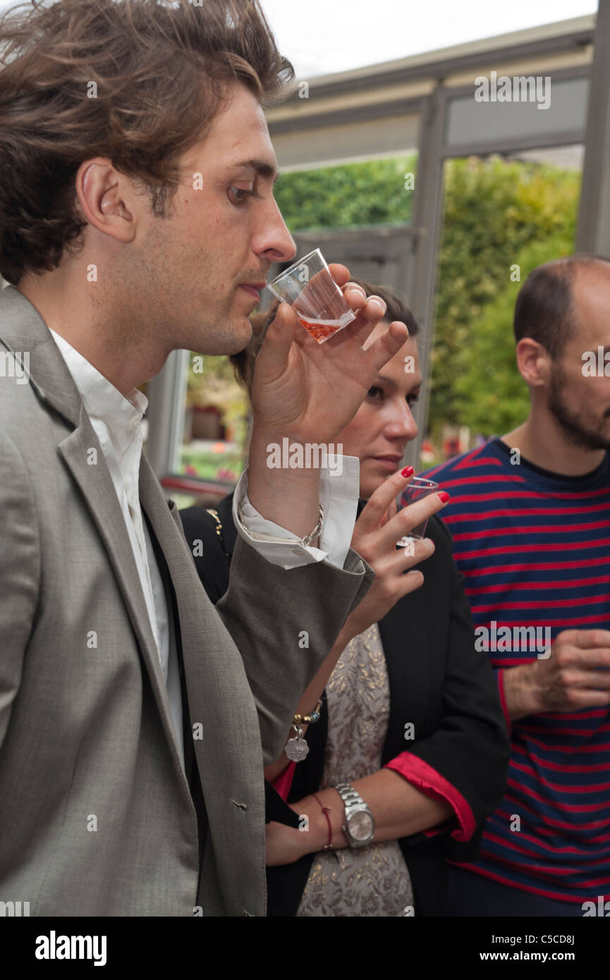 Paris, France, Young Man in Profile Holding Glass, Drinking, French ...