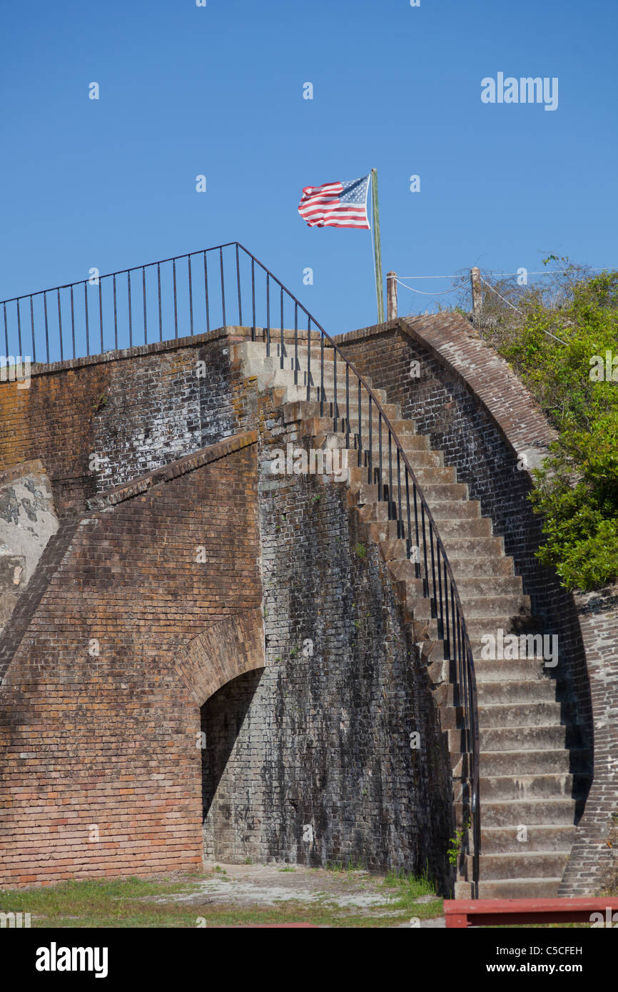 Flag over Fort Pickens National Historic site in Pensacola, Florida ...