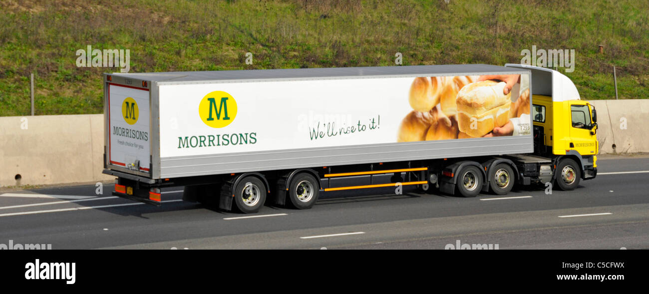 Side view Morrisons hgv supermarket food supply chain store delivery ...
