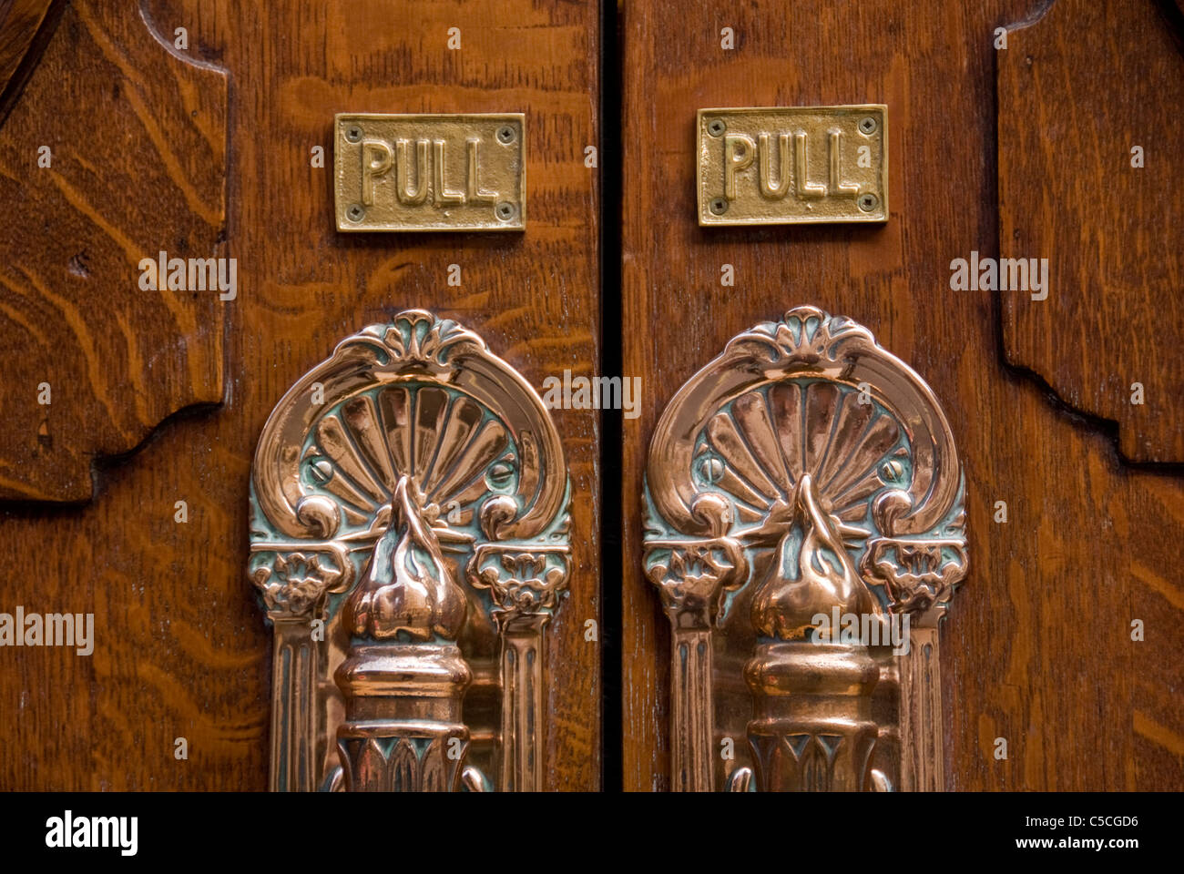 Wooden doors to the London Coliseum Theatre opera house, St Martins ...