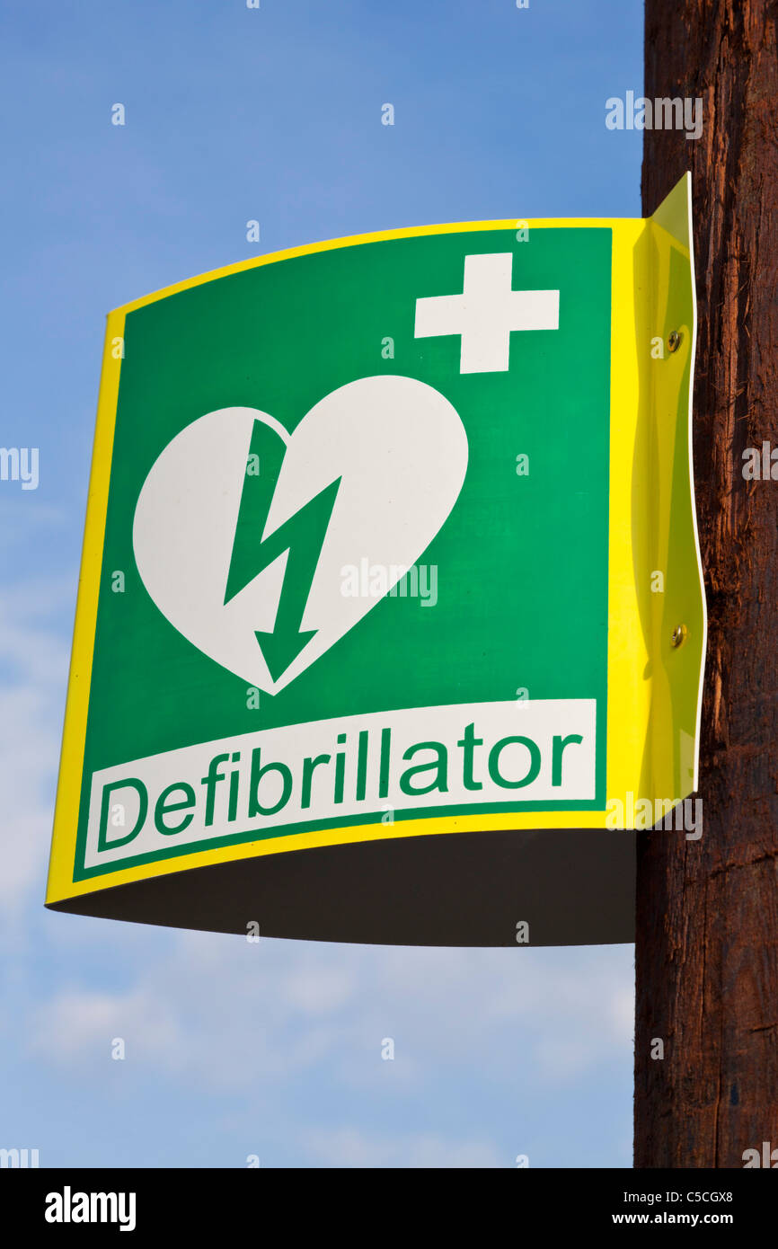 Defibrillator sign England UK GB Europe Stock Photo - Alamy