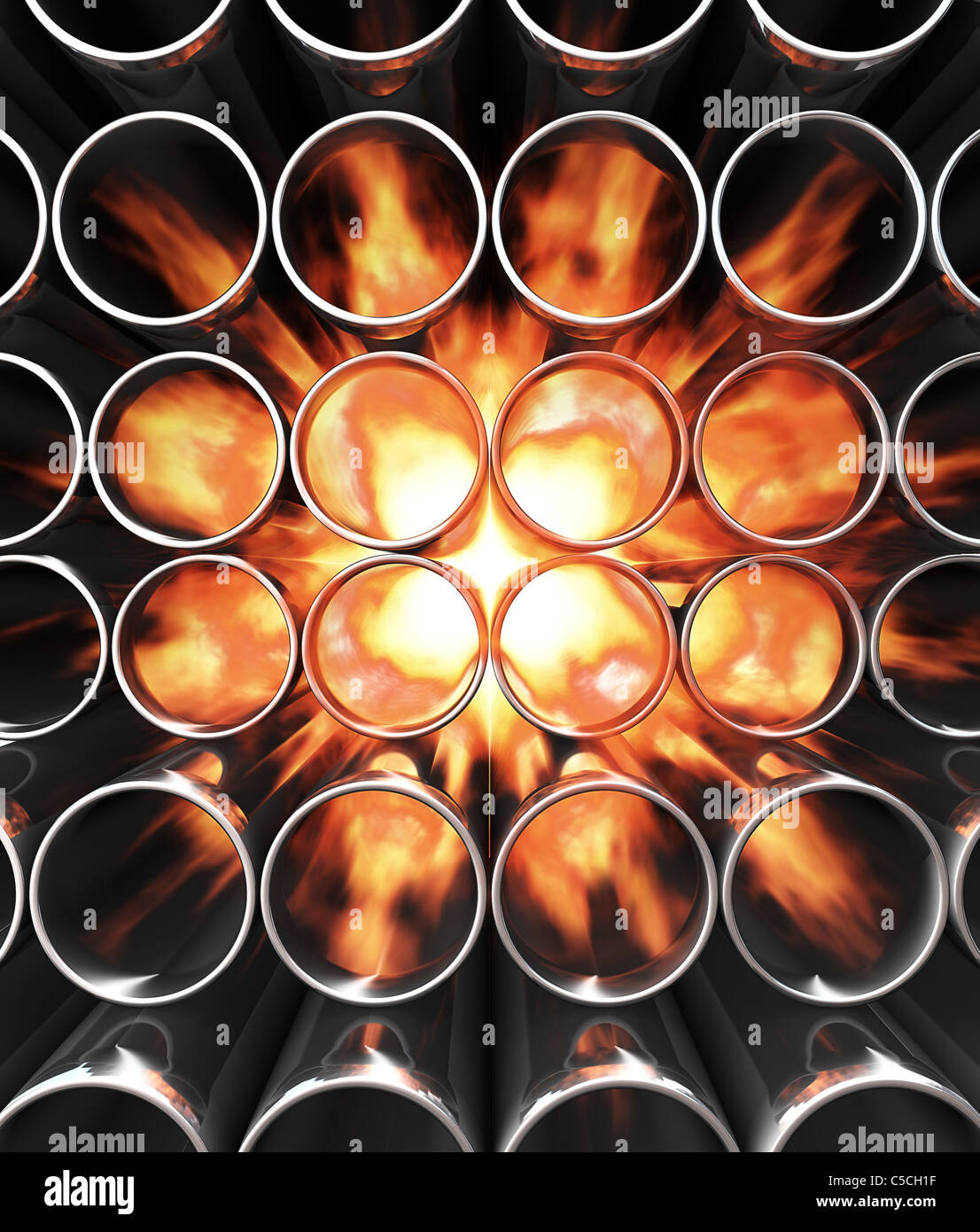 Metal tube in fire - industrial background Stock Photo - Alamy