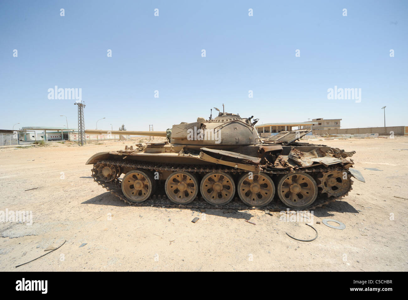a blow up, destroyed T54 tank in the desert north of Ajadabiya Stock ...