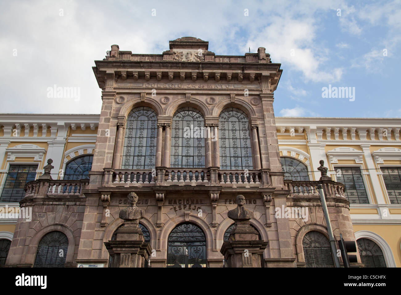 Facade of historic school building in Quito, Ecuador Stock Photo - Alamy