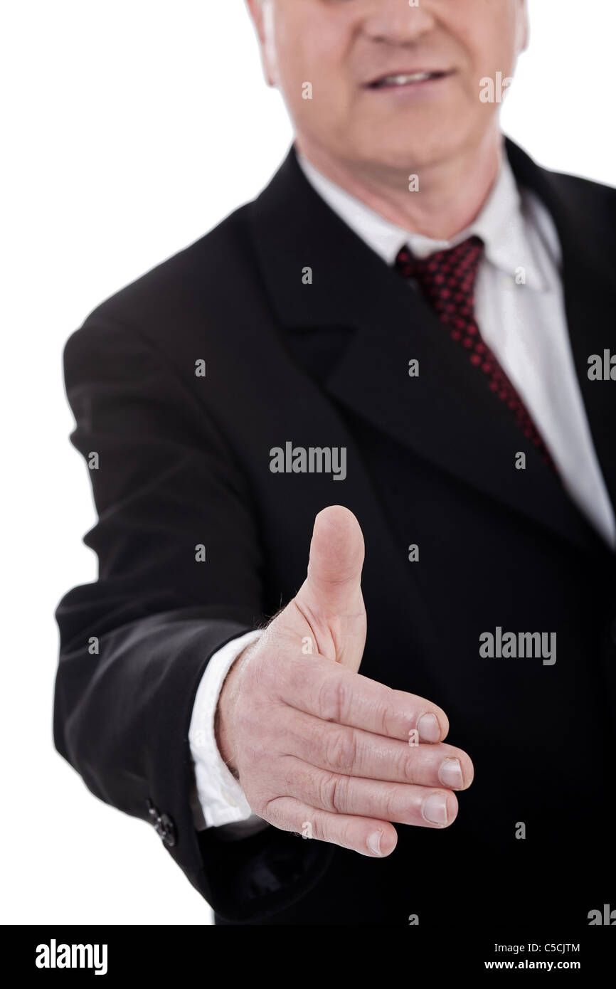 Business man gives shake hand on isolated background Stock Photo - Alamy