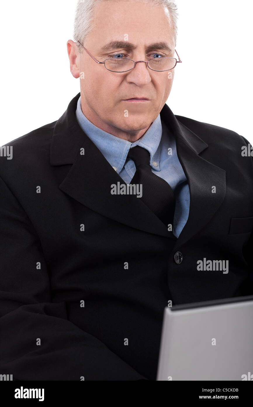Seriously working business man over isolated background Stock Photo - Alamy