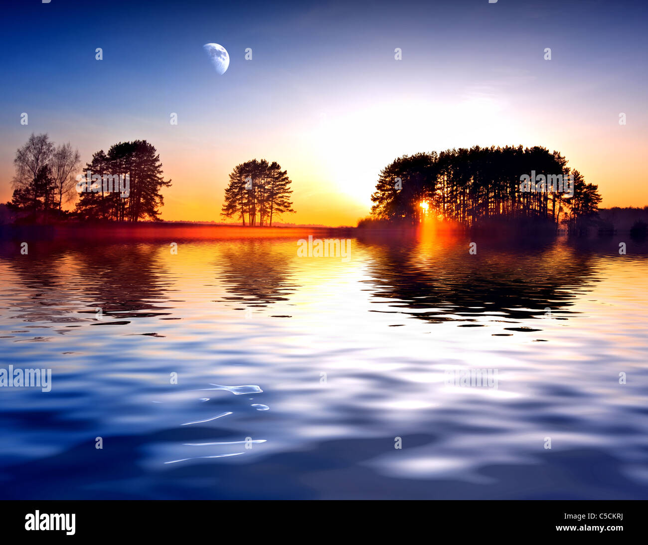Spring landscape on a background beautiful sunrise Stock Photo - Alamy