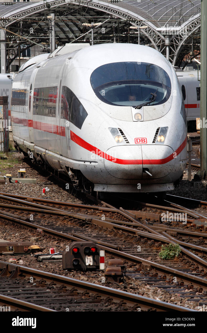 German ICE high speed train, leaving Cologne station, Germany Stock ...