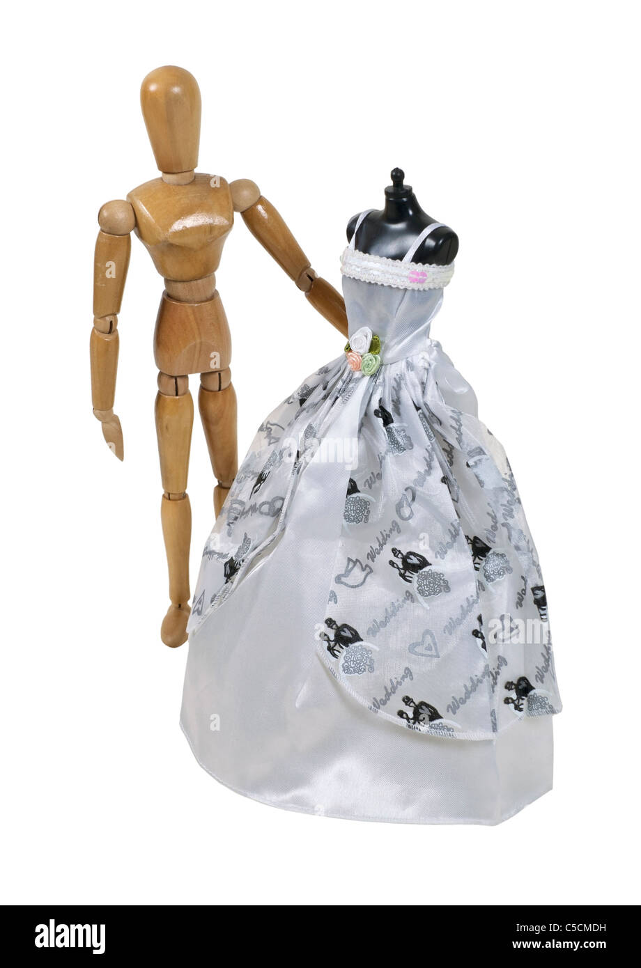 Model shopping for a fancy wedding dress with flowers and lace - path ...