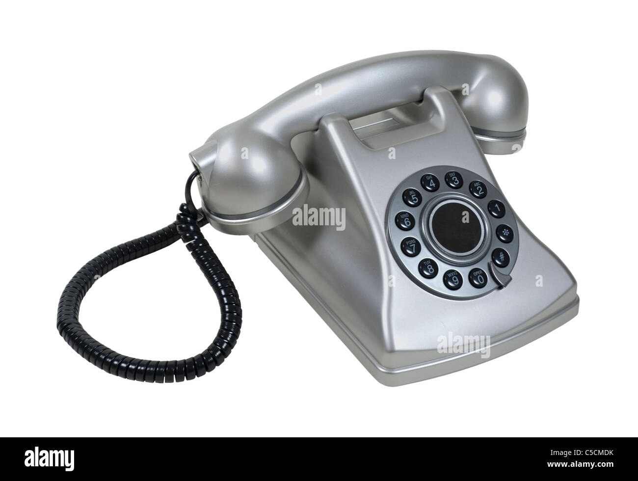 Traditional silver retro desk phone with large receiver - path included ...