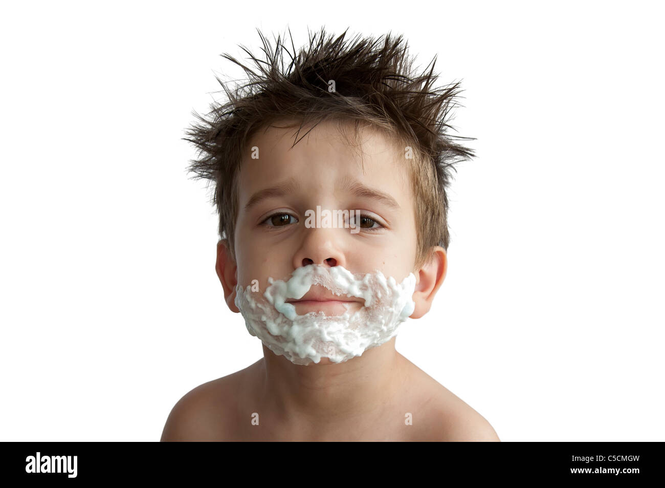 A little boy shaving. Isolated on white Stock Photo - Alamy