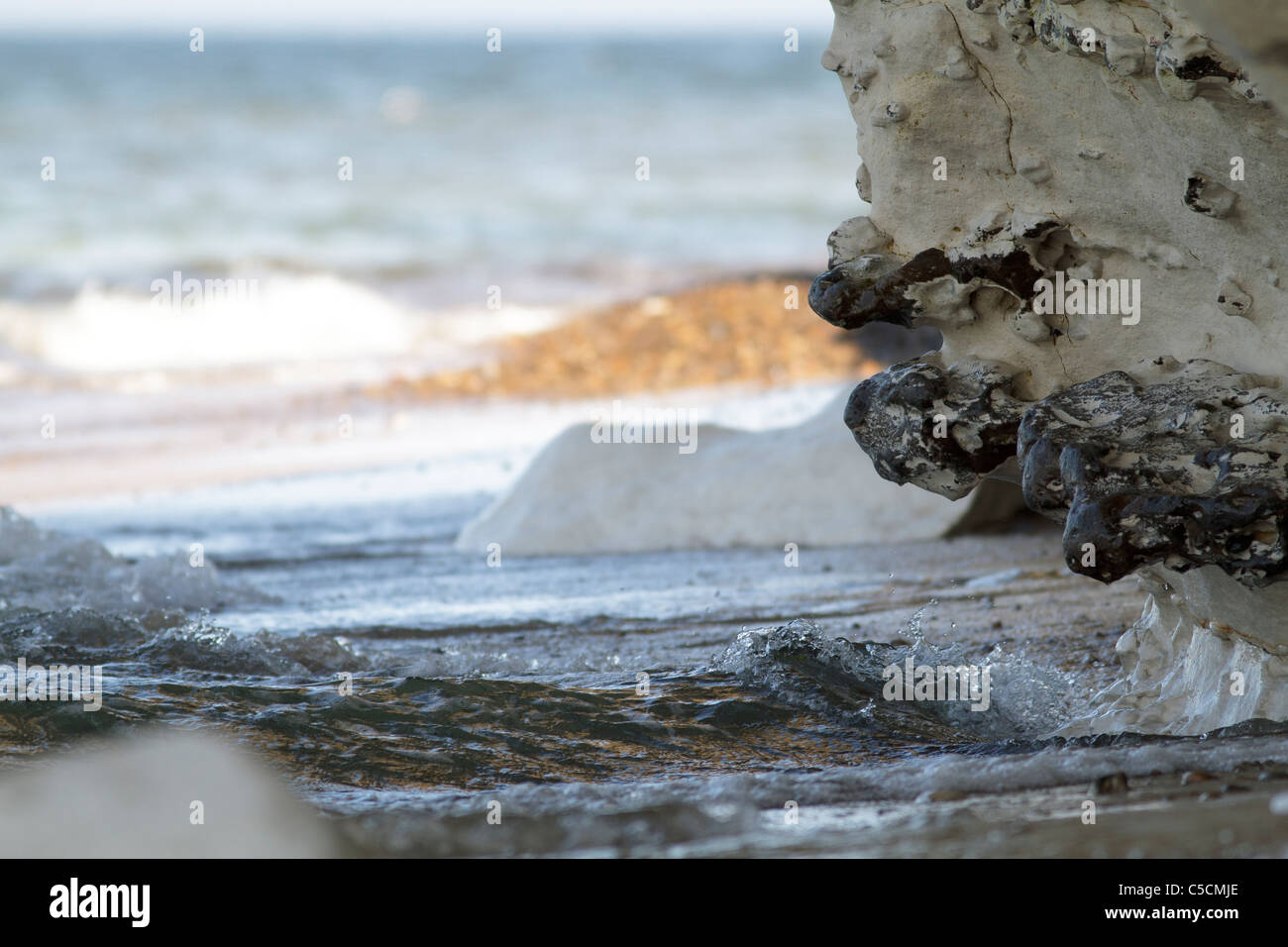 Close up of limestone cliff in sea on North West Coast of Denmark Stock ...
