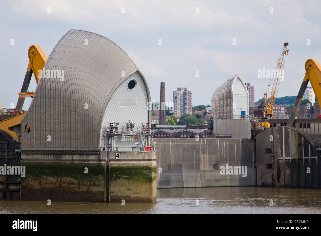 Thames Barrier at low tide with raised gate Stock Photo - Alamy