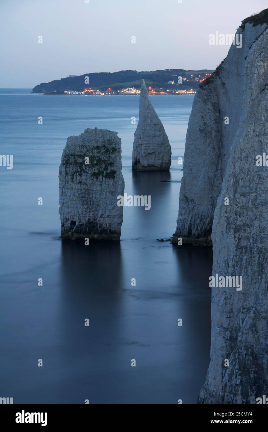 The Pinnacles, a group of chalk stacks standing in the sea off the ...