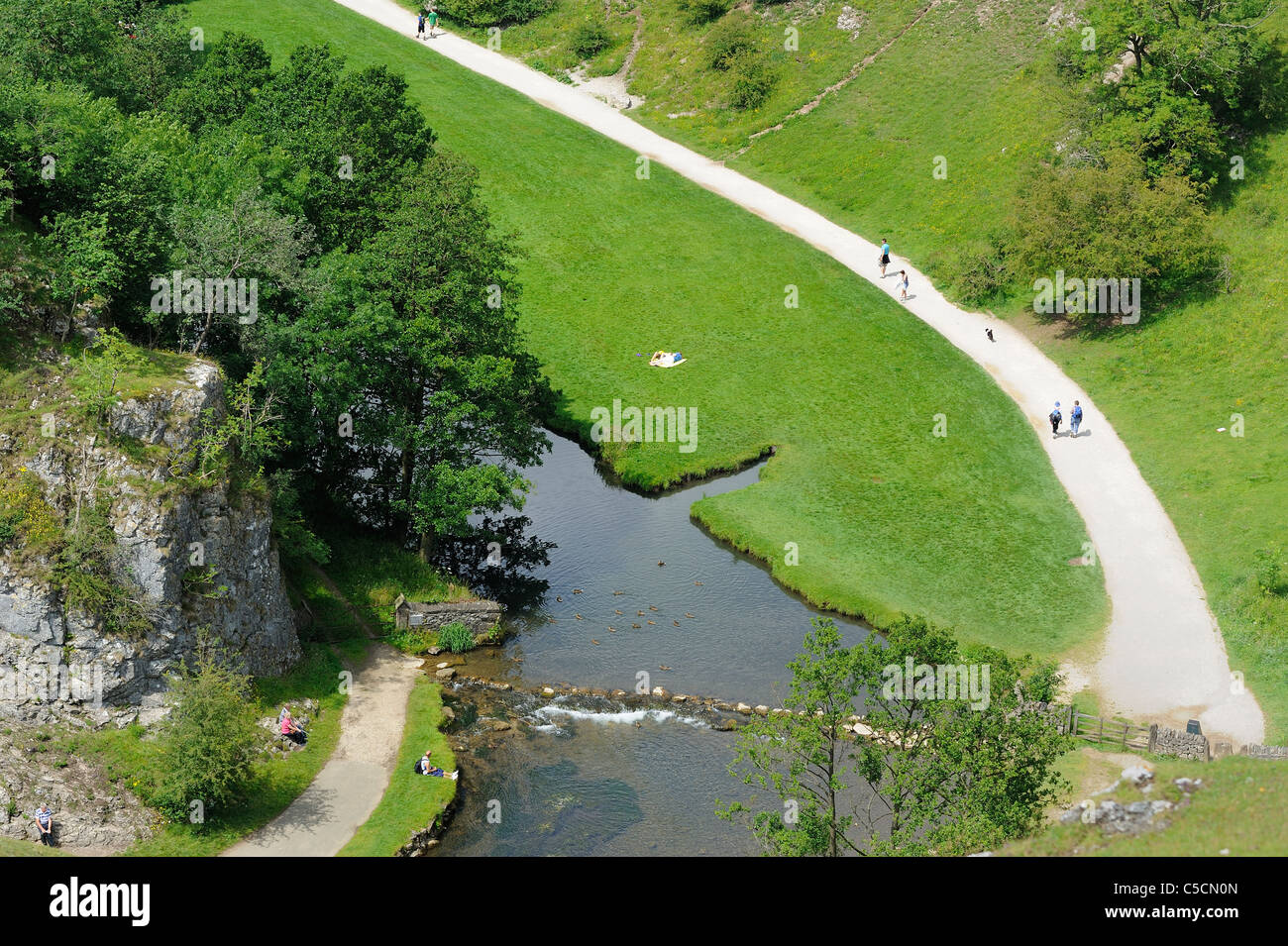 A view looking down from Thorpe cloud Dovedale derbyshire england uk ...