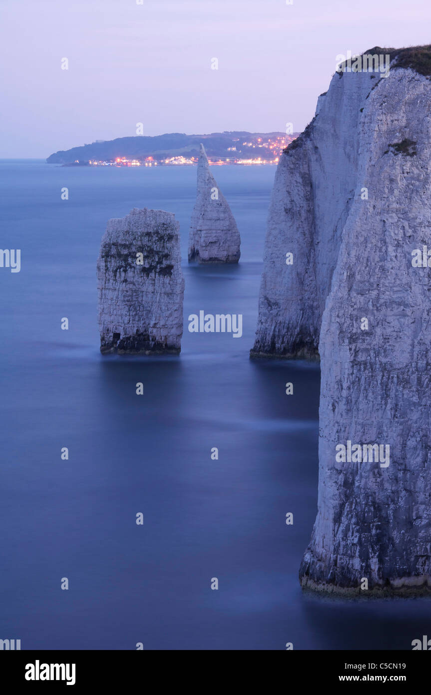 The Pinnacles, a group of chalk stacks standing in the sea off the ...