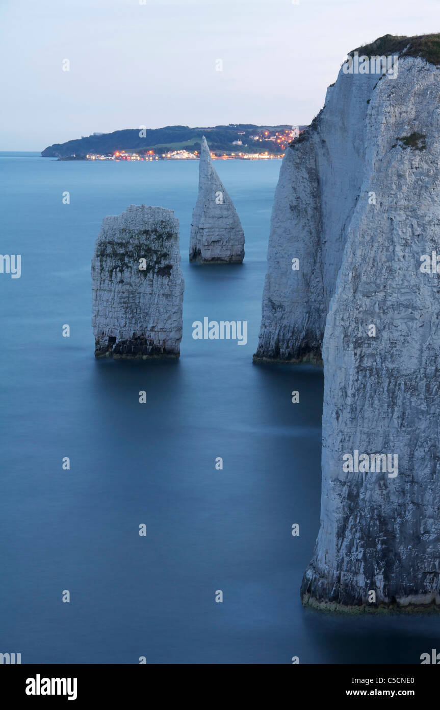 The Pinnacles, a group of chalk stacks standing in the sea off the ...