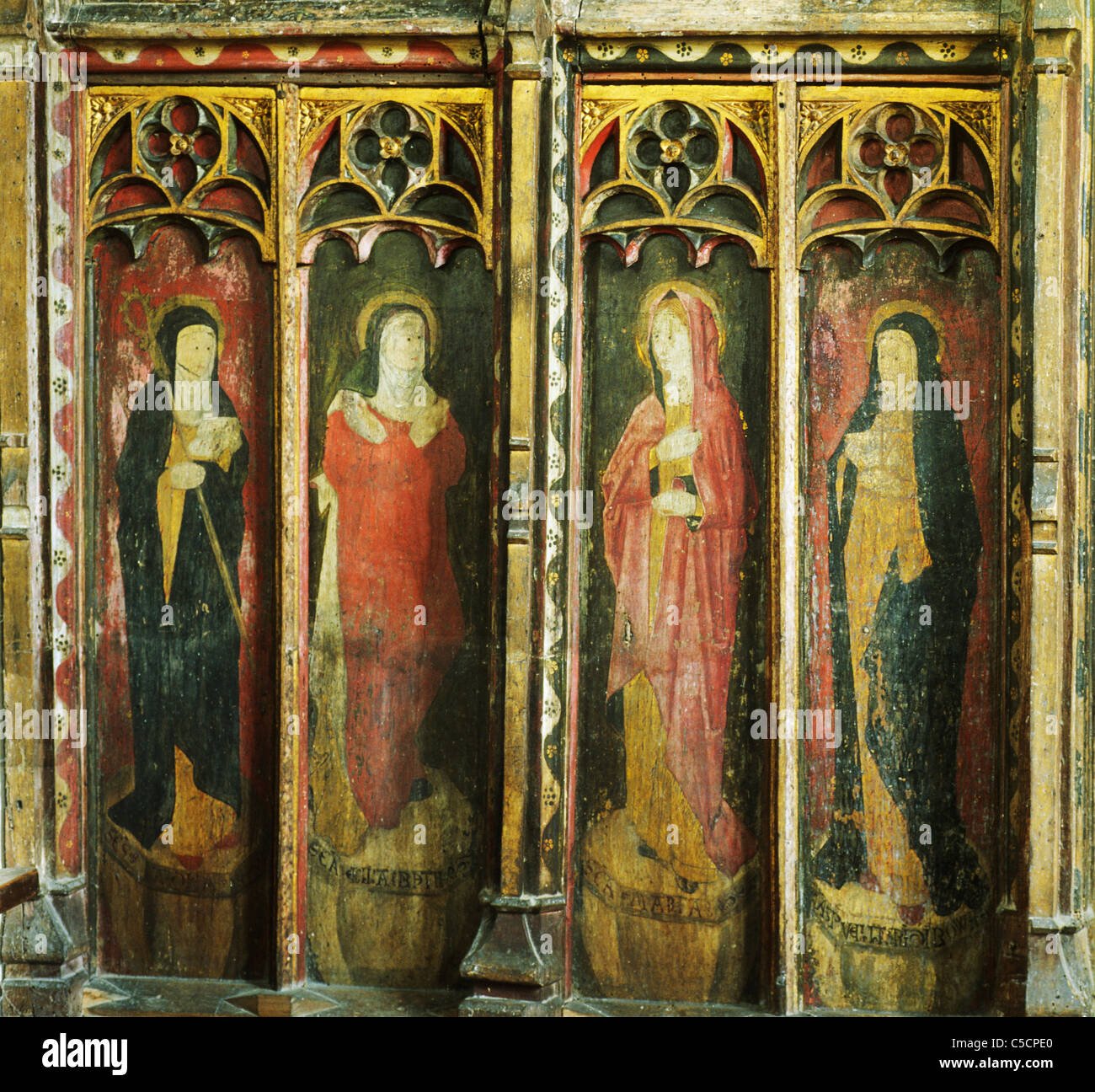 Gateley, Norfolk, rood screen with 4 painted female figures, 15th ...