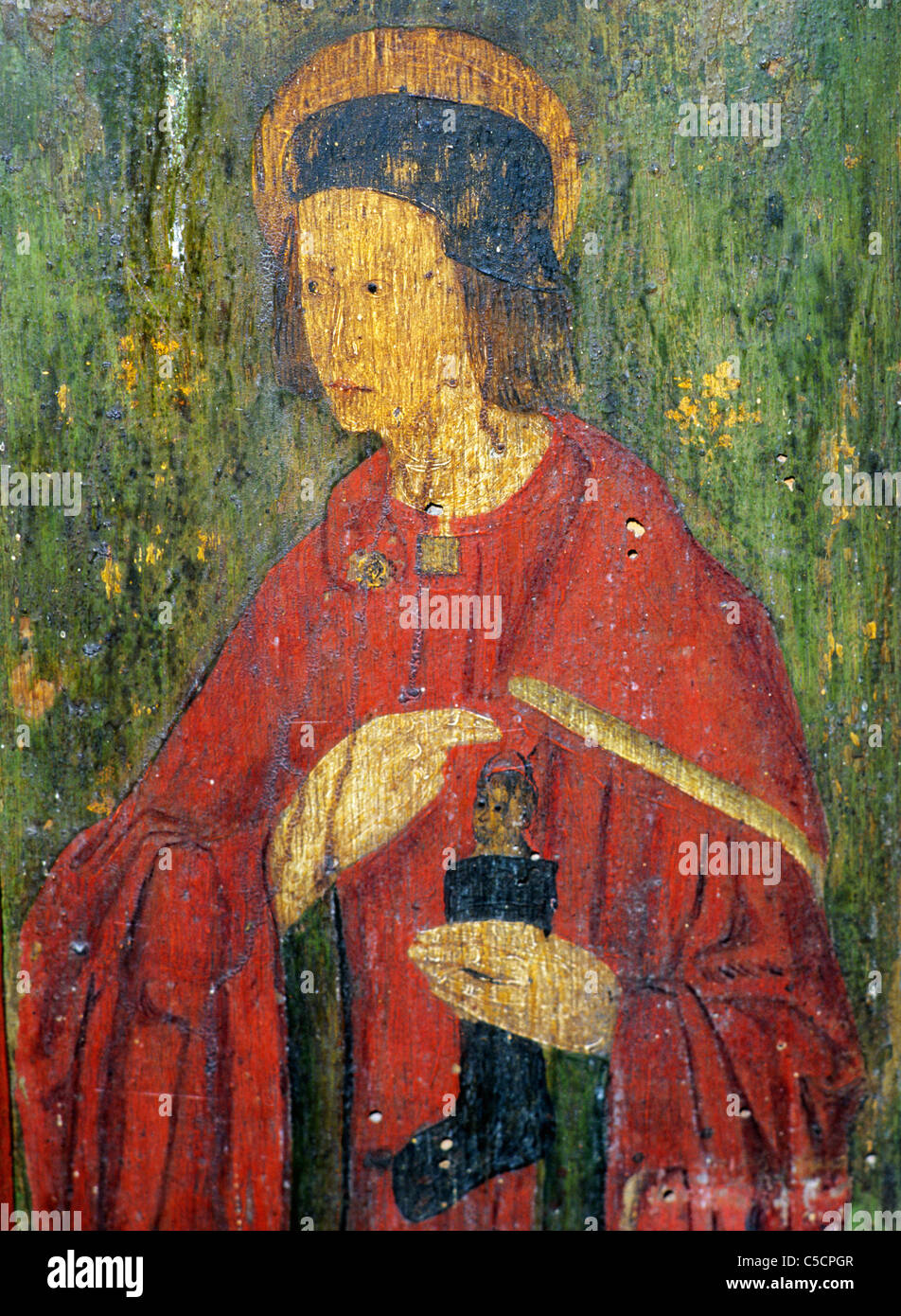 Gateley, Norfolk, rood screen, detail of Sir John Schorne, Shorn shown ...