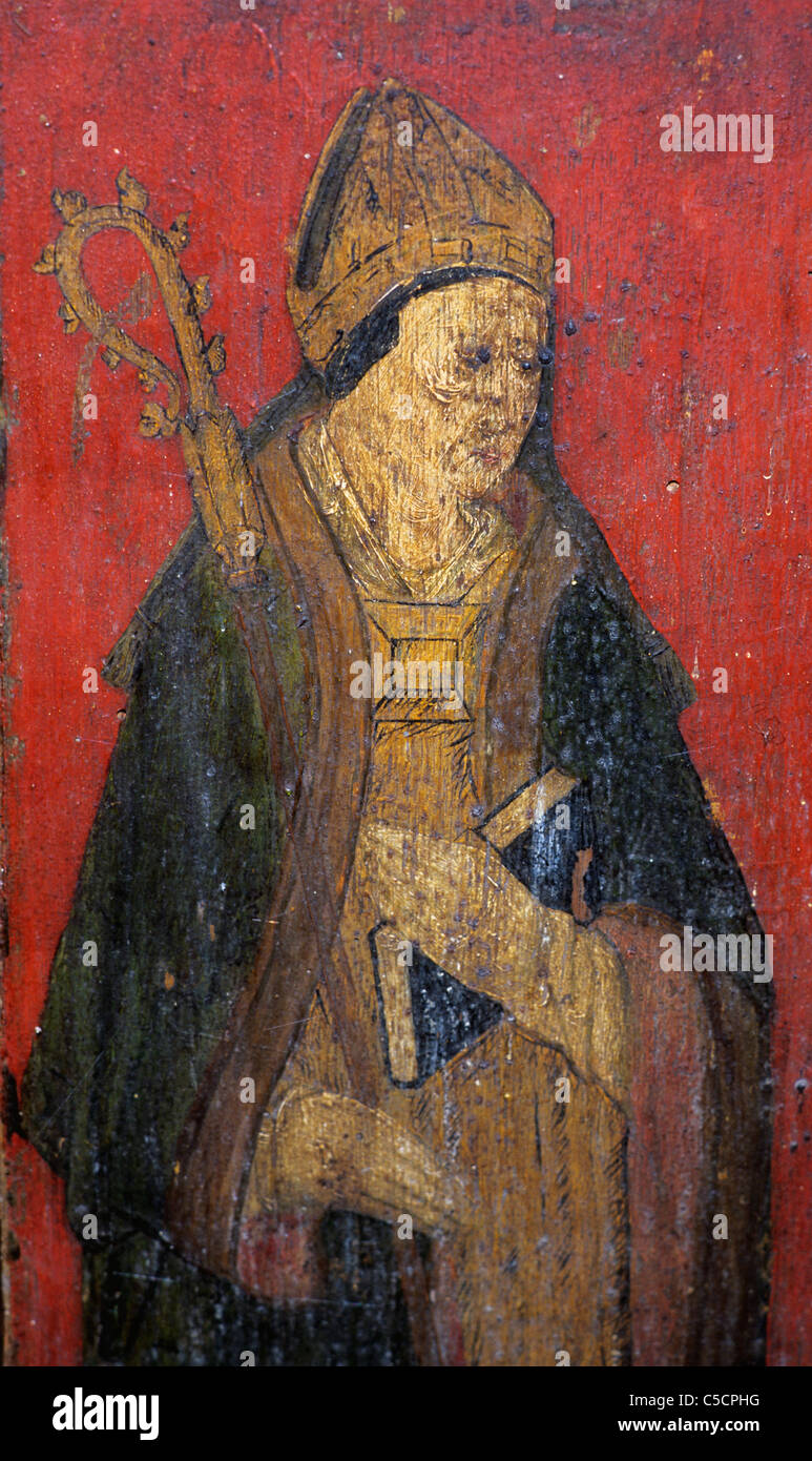 Gateley, Norfolk, rood screen, detail of St. Augustine, 15th century ...