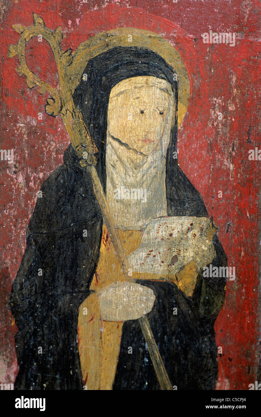 Gateley, Norfolk, rood screen, detail of St. Etheldreda, 15th century ...
