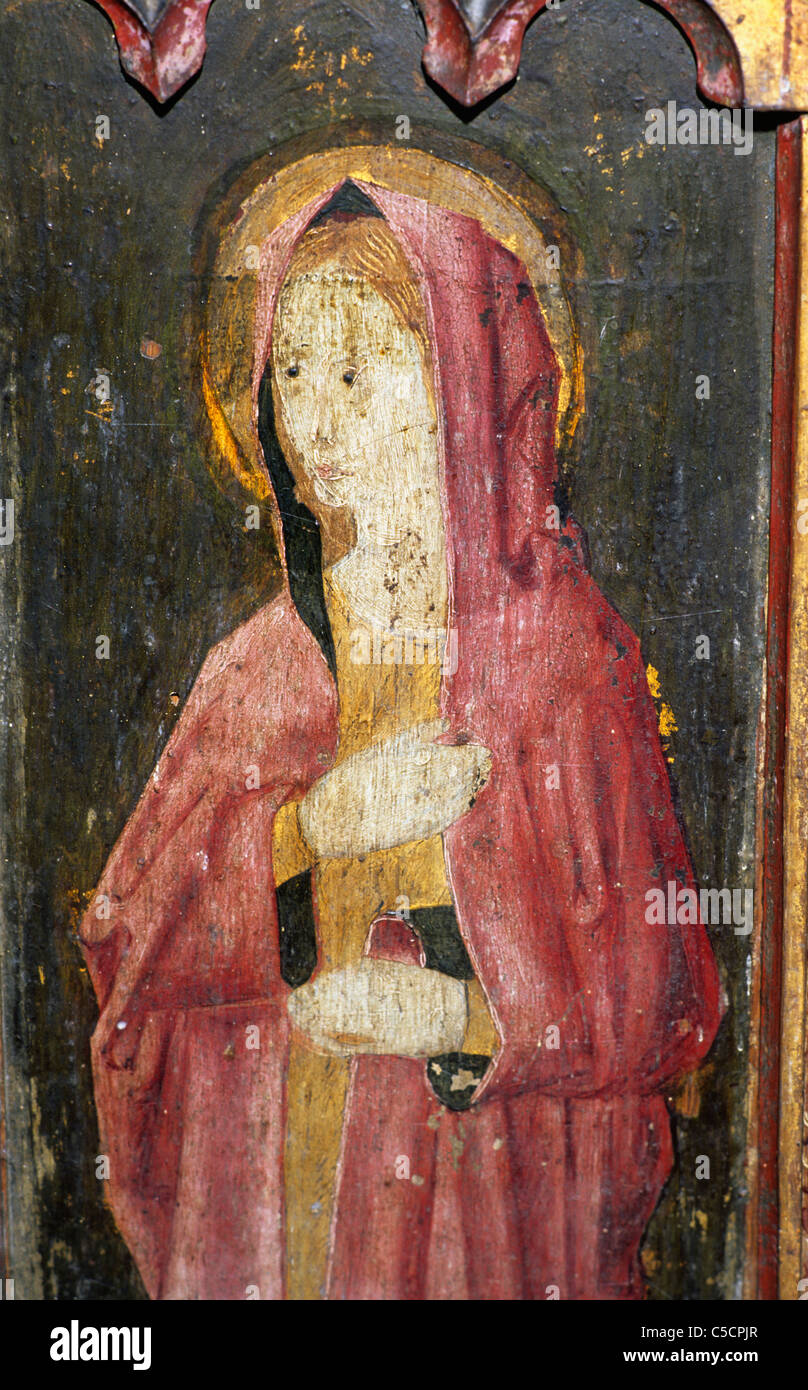 Gateley, Norfolk, rood screen, detail of The Blessed Virgin Mary ...