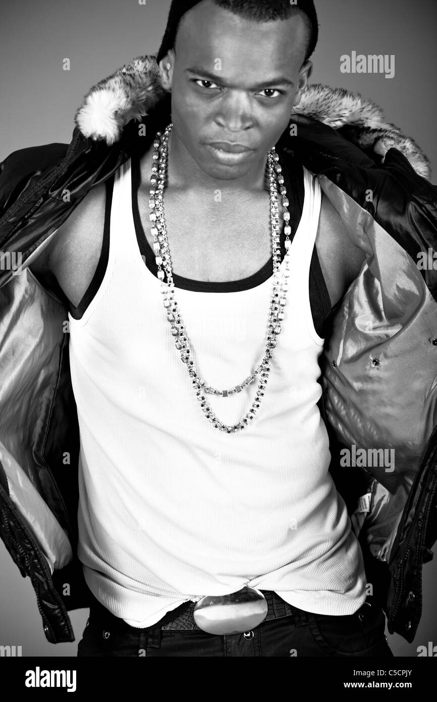 Young stylish black man dancing closeup on indoor studio Stock Photo ...