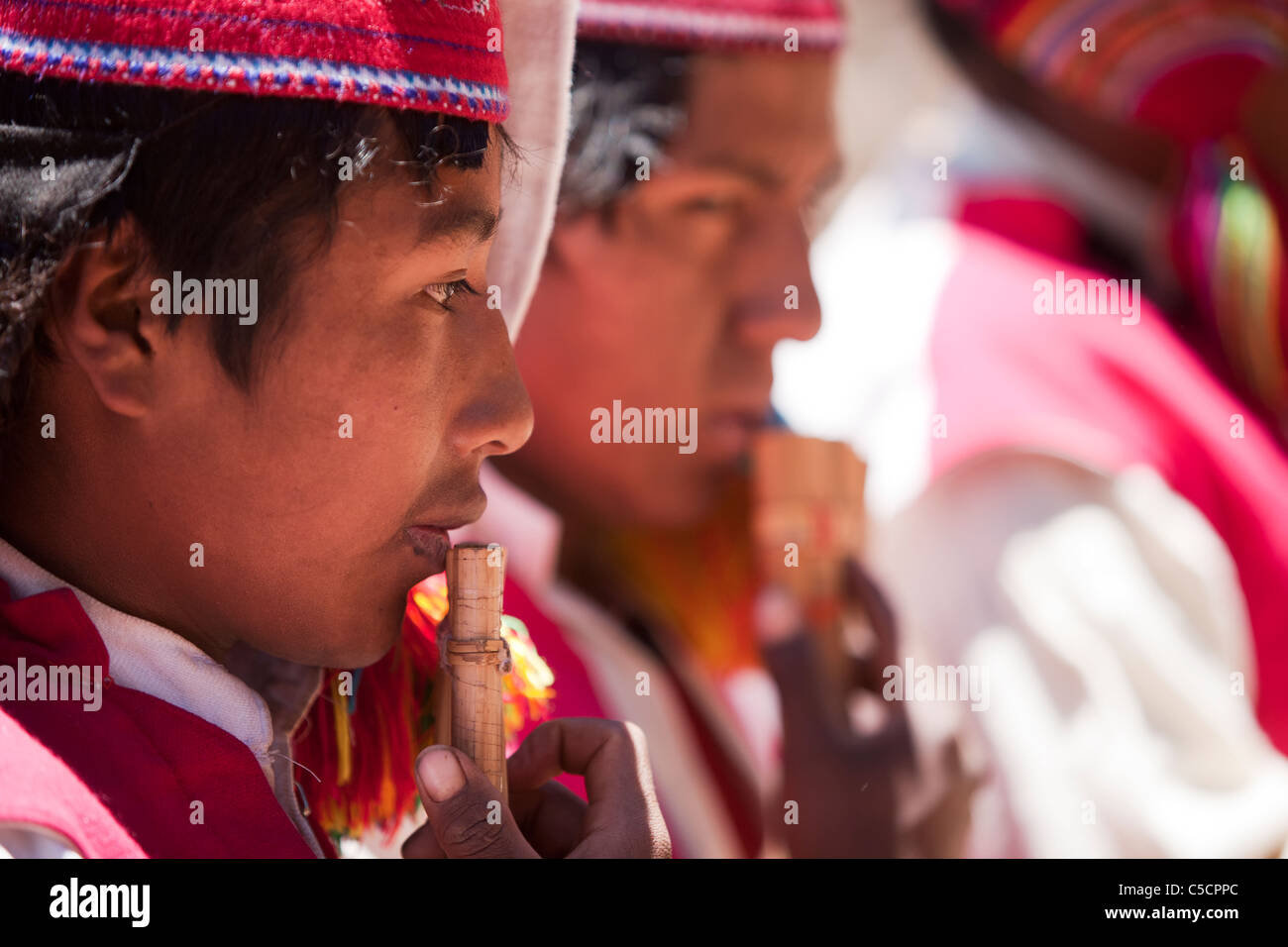 Aymara musicians performing on the island of Taquile Stock Photo - Alamy