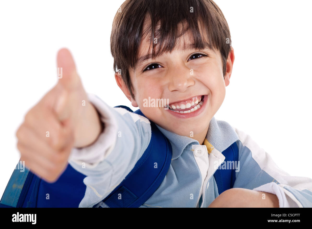 Cute boy showing ok sign on white background Stock Photo - Alamy