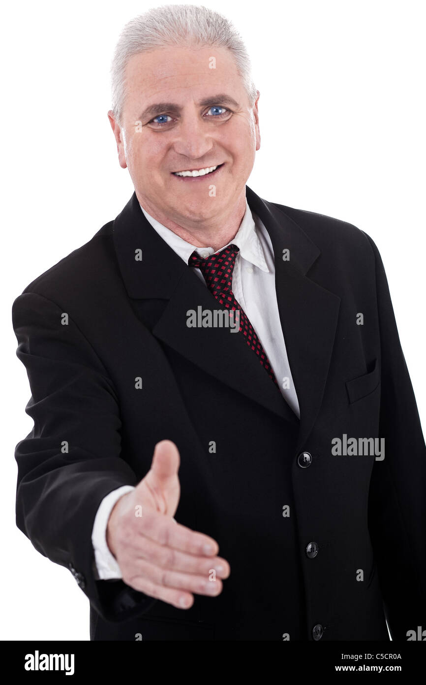 Senior business man making deal with you over white background Stock ...