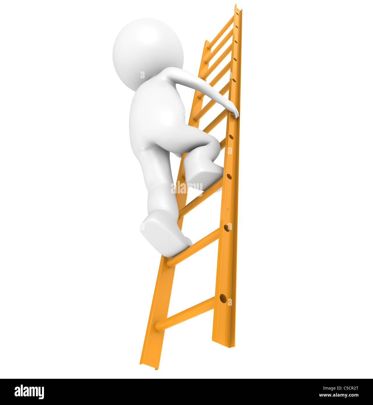 3D Little Human Character Climbing on an Orange Ladder Stock Photo - Alamy