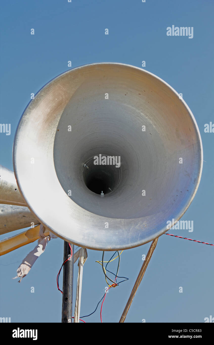 Loudspeaker mounted on pole, India Stock Photo - Alamy