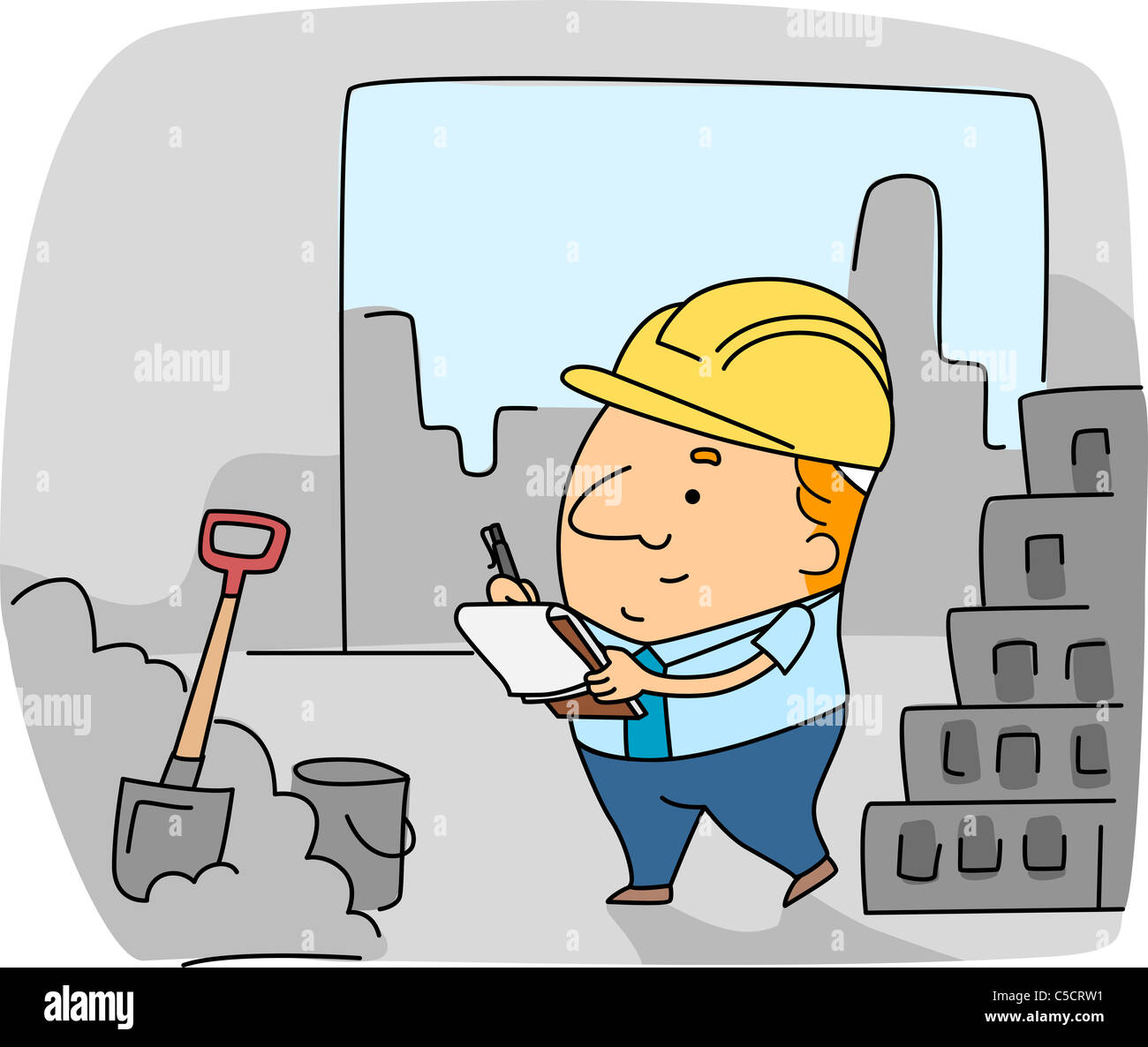 Illustration of a Construction Inspector at Work Stock Photo - Alamy