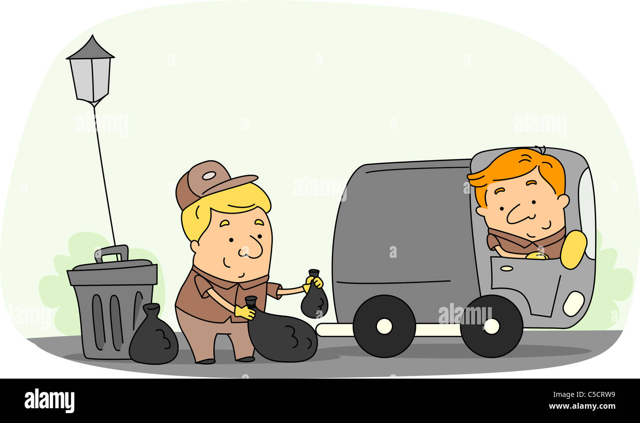 Illustration of a Garbage Collector at Work Stock Photo - Alamy