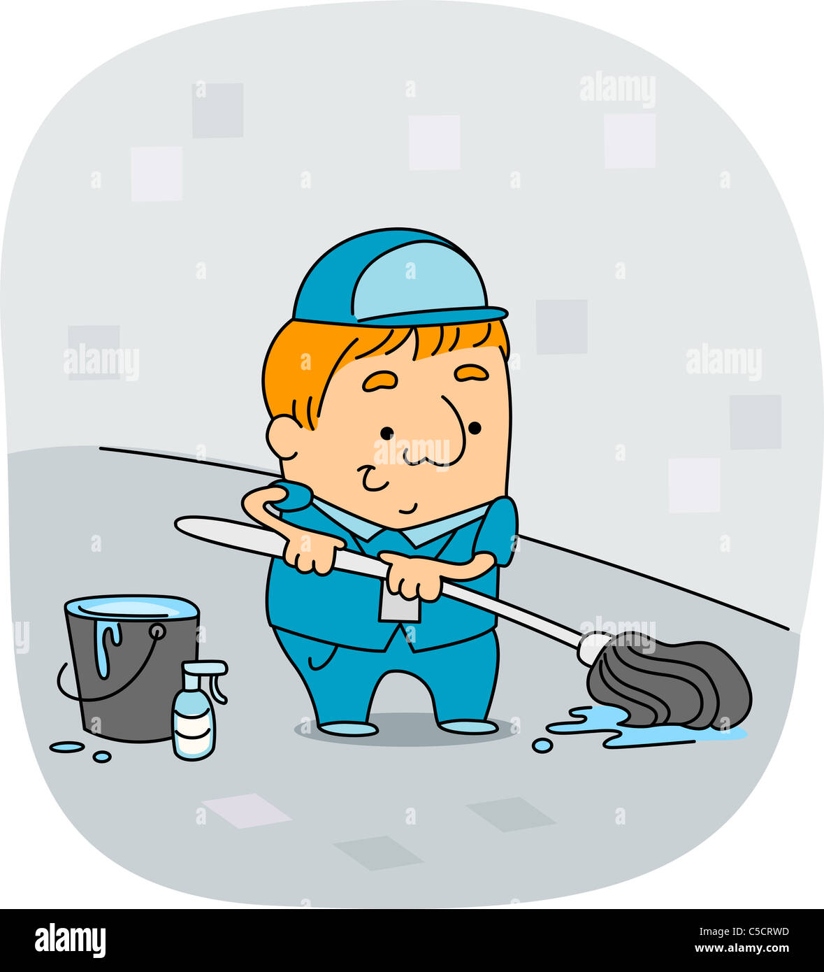 Illustration of a Janitor at Work Stock Photo - Alamy