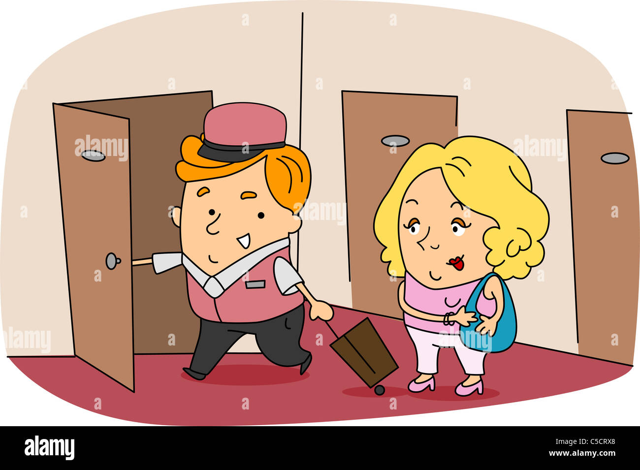 Illustration of a Bellboy at Work Stock Photo - Alamy