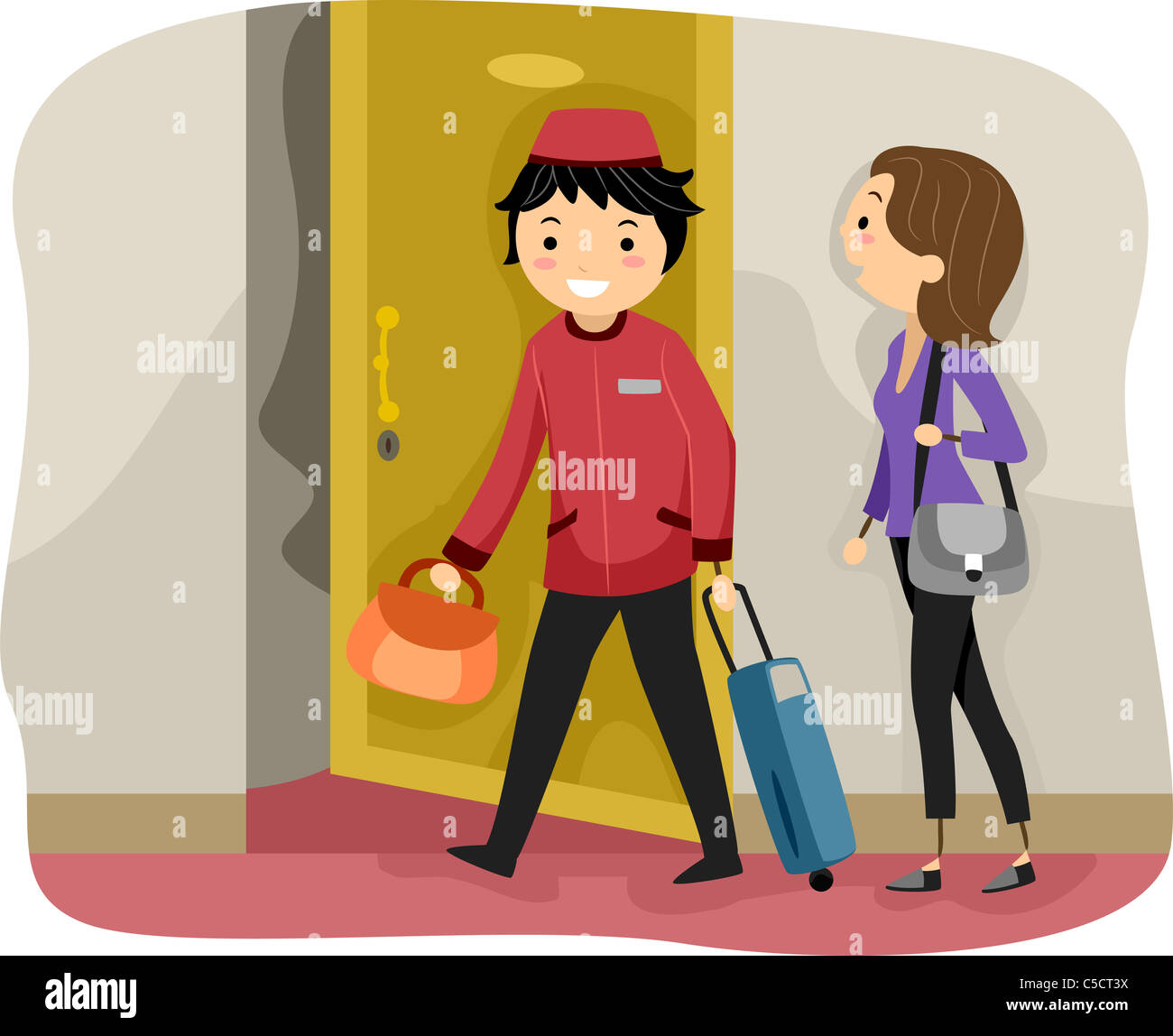 Illustration of a Bellboy at Work Stock Photo - Alamy