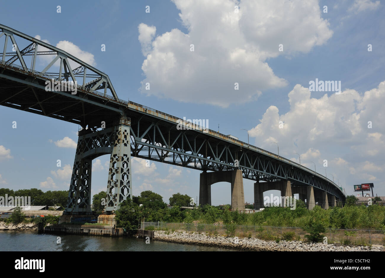 Kosciuszko Bridge, which crosses Newtown Creek, connecting the New York ...