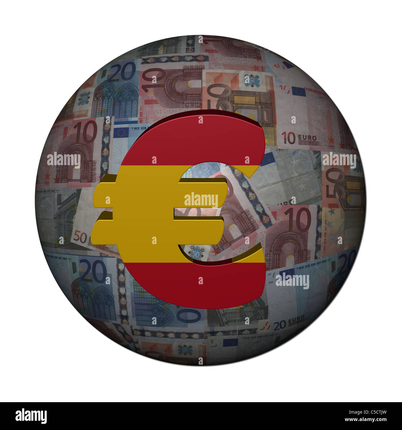 Spanish flag euro symbol on euros sphere illustration Stock Photo - Alamy