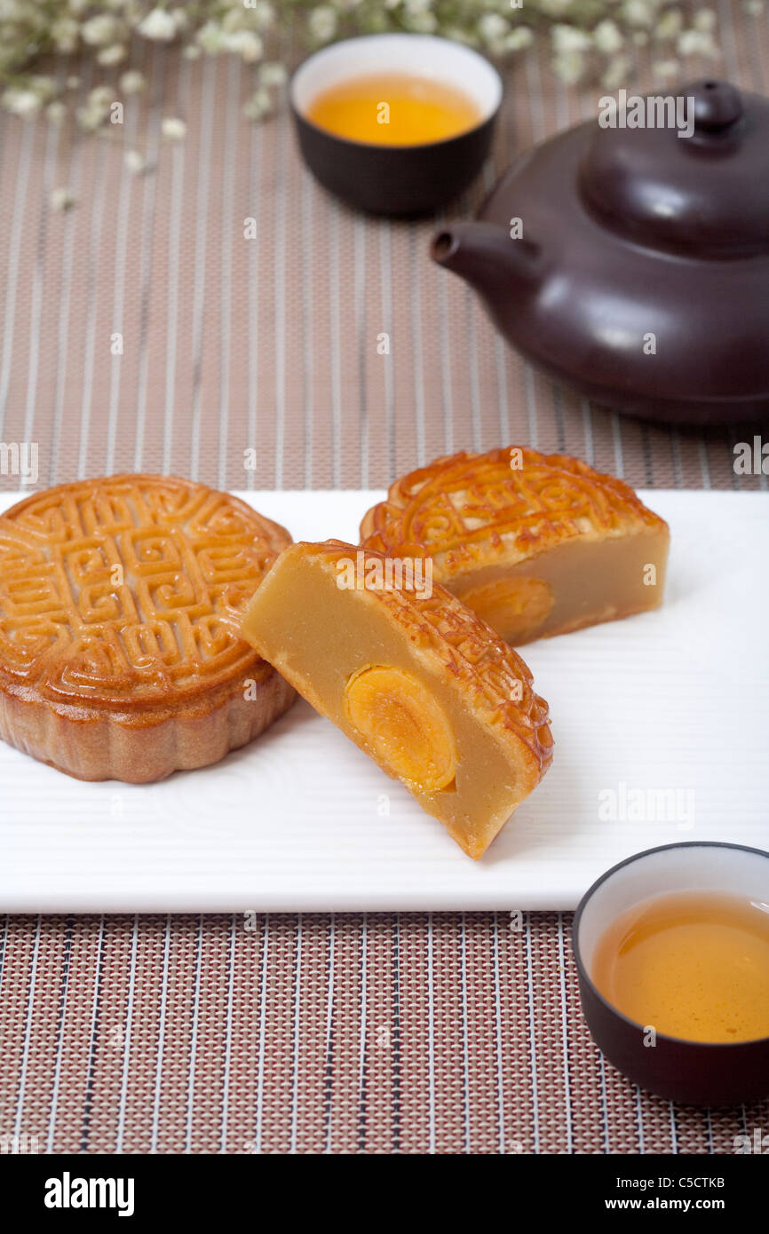 Moon Cakes and Tea Stock Photo - Alamy