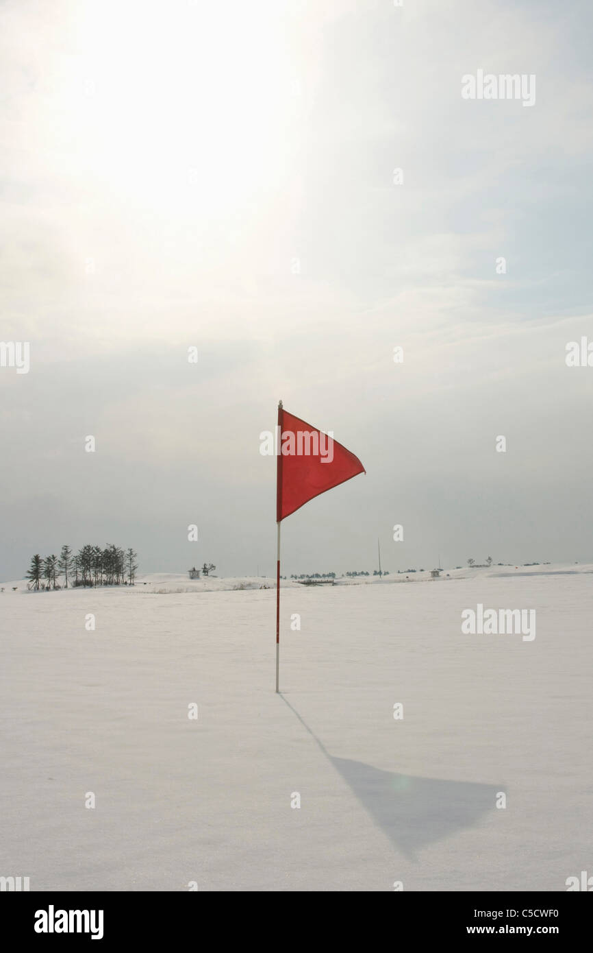 a red flag stood on snow field Stock Photo - Alamy