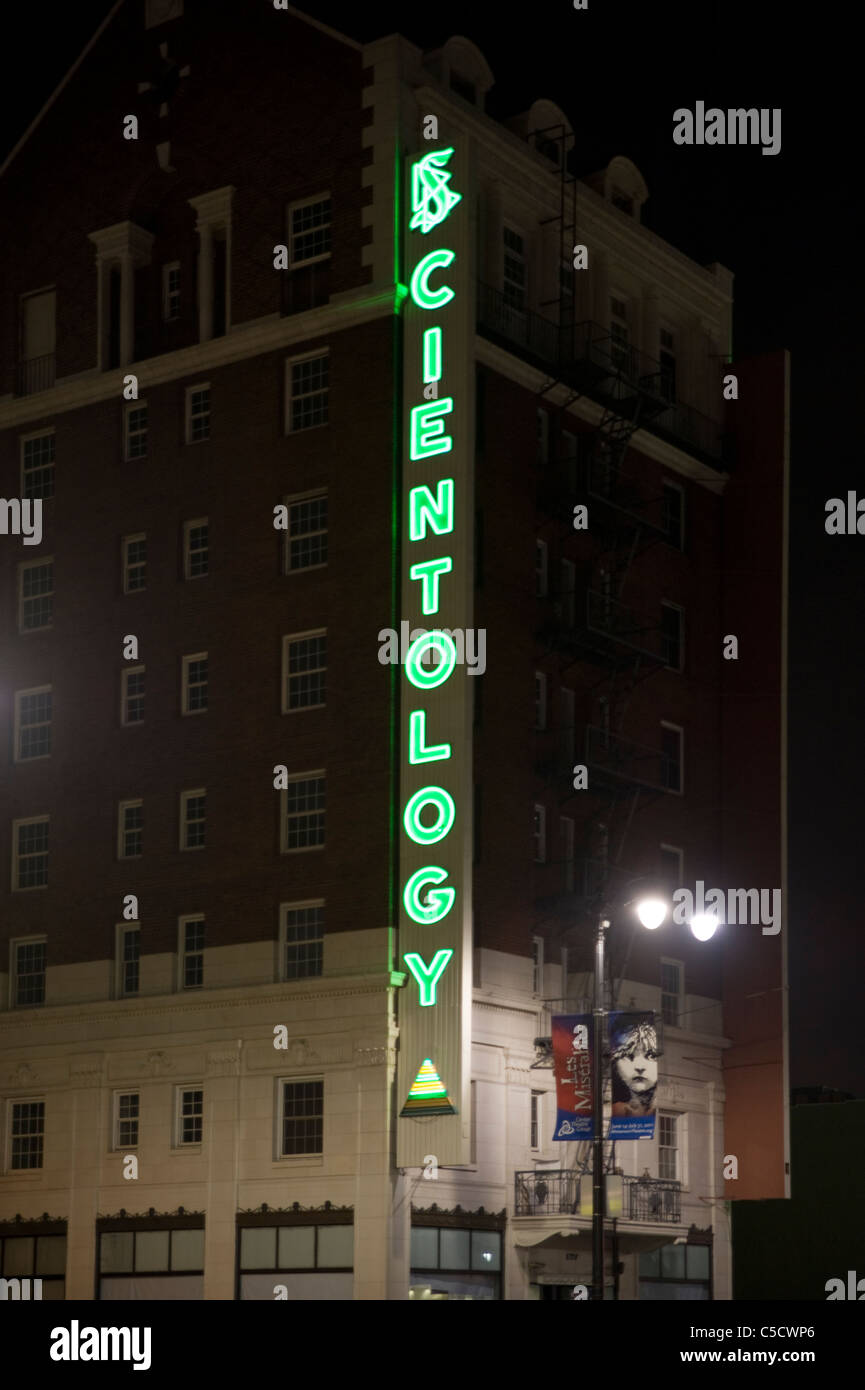 A Scientology sign in Hollywood, California, USA - AT NIGHT Stock Photo ...