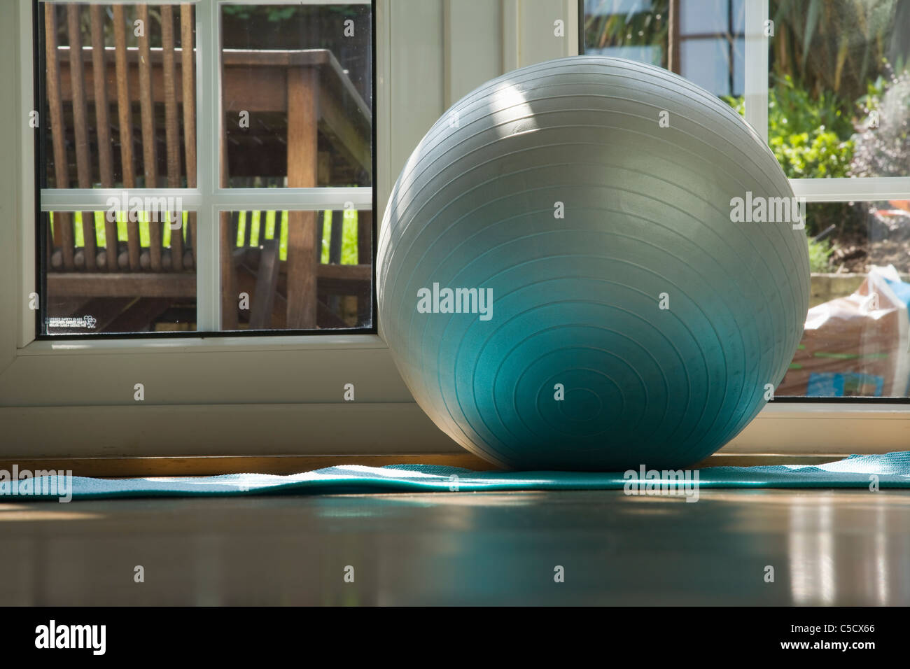 Home Gym with Exercise mat,rubber gym ball Stock Photo - Alamy