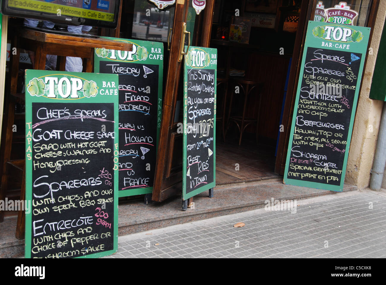 restaurant menus in Calella shopping precinct Barcelona Spain Stock ...
