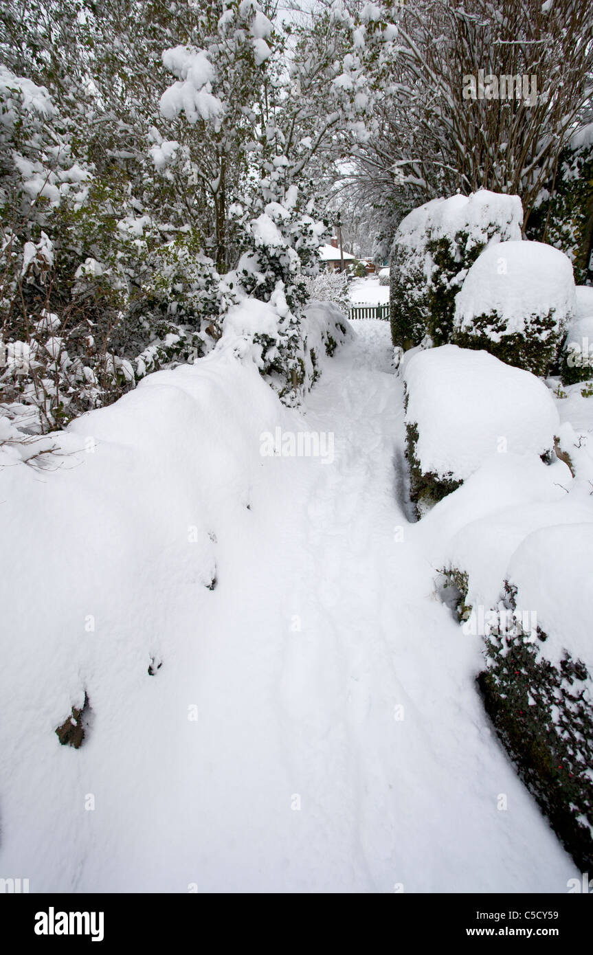 Garden path covered in deep snow Stock Photo - Alamy
