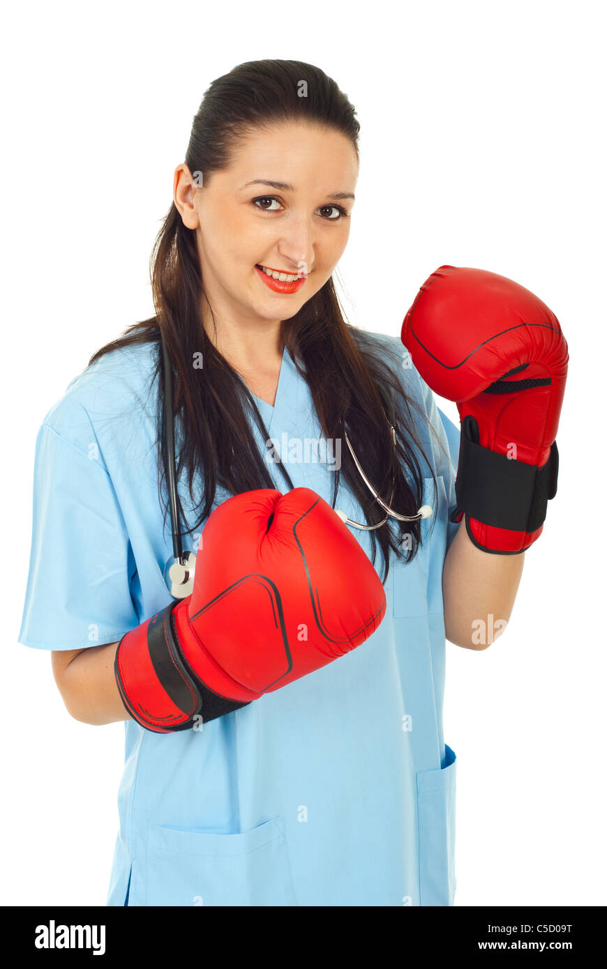 Doctor woman with boxing gloves isolated on white background Stock ...