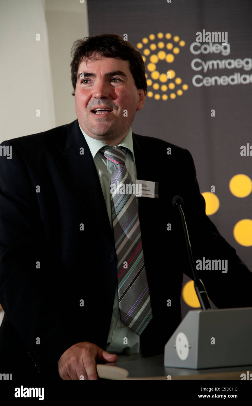 Ioan Matthews speaking at the inaugural meeting of Coleg Cenedlaethol ...