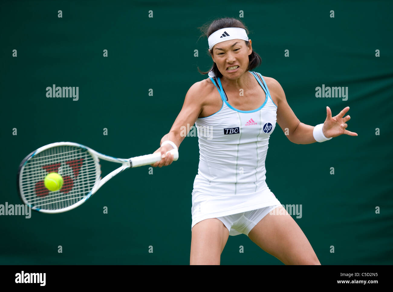 Kimiko Date-Krumm (JPN) in action during the 2011 Wimbledon Tennis ...